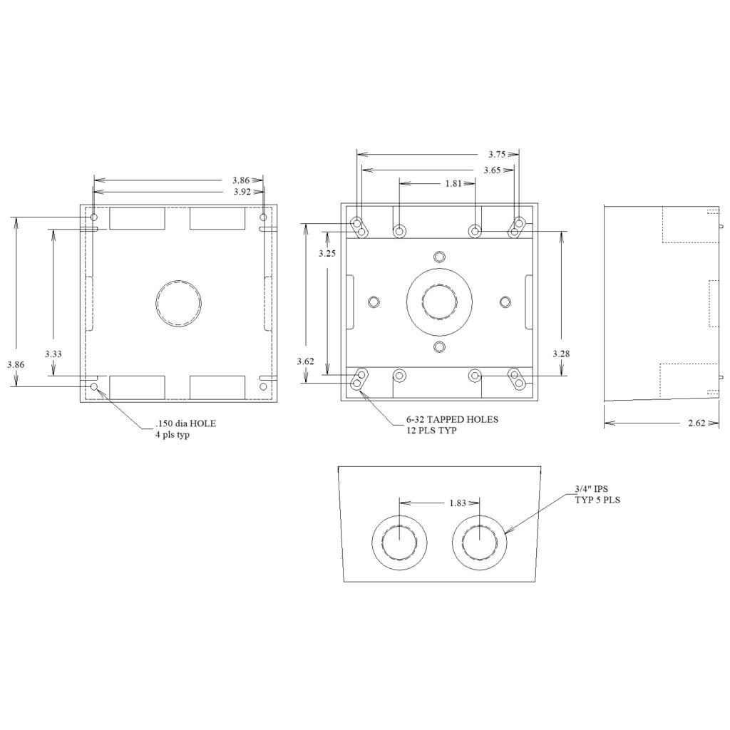2-gang deep weatherproof box with five 3/4 inch outlets- 2 in each end ...
